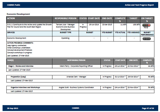 Action and Task Progress Report